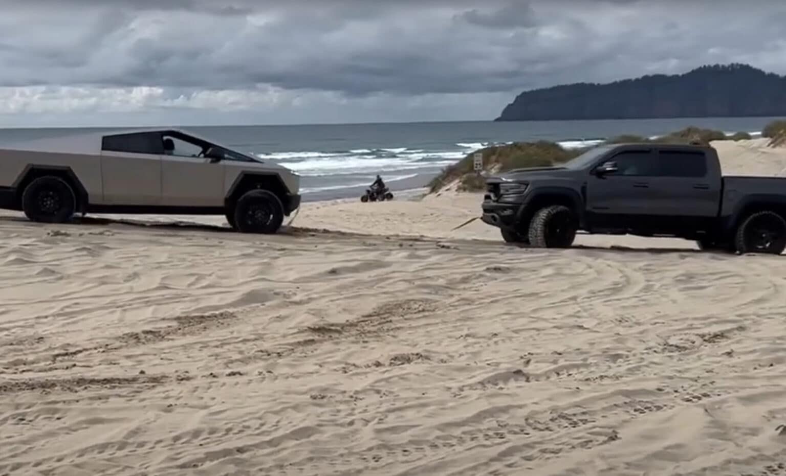 Tesla’s ‘All-Terrain’ Cybertruck Gets Stuck in Sand, then Pulled Out by ...