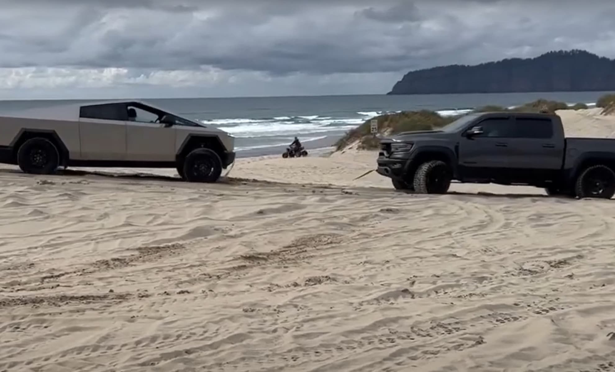 Tesla’s ‘All-Terrain’ Cybertruck Gets Stuck in Sand, then Pulled Out by ...